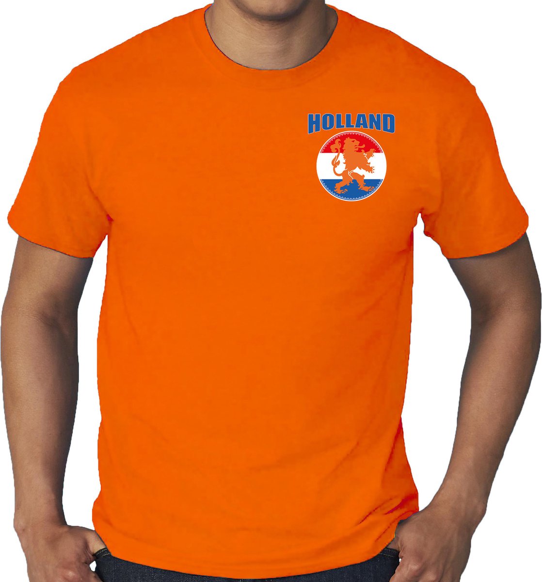 Grote maten Oranje shirt met vlag cirkel leeuw embleem op borst heren ...