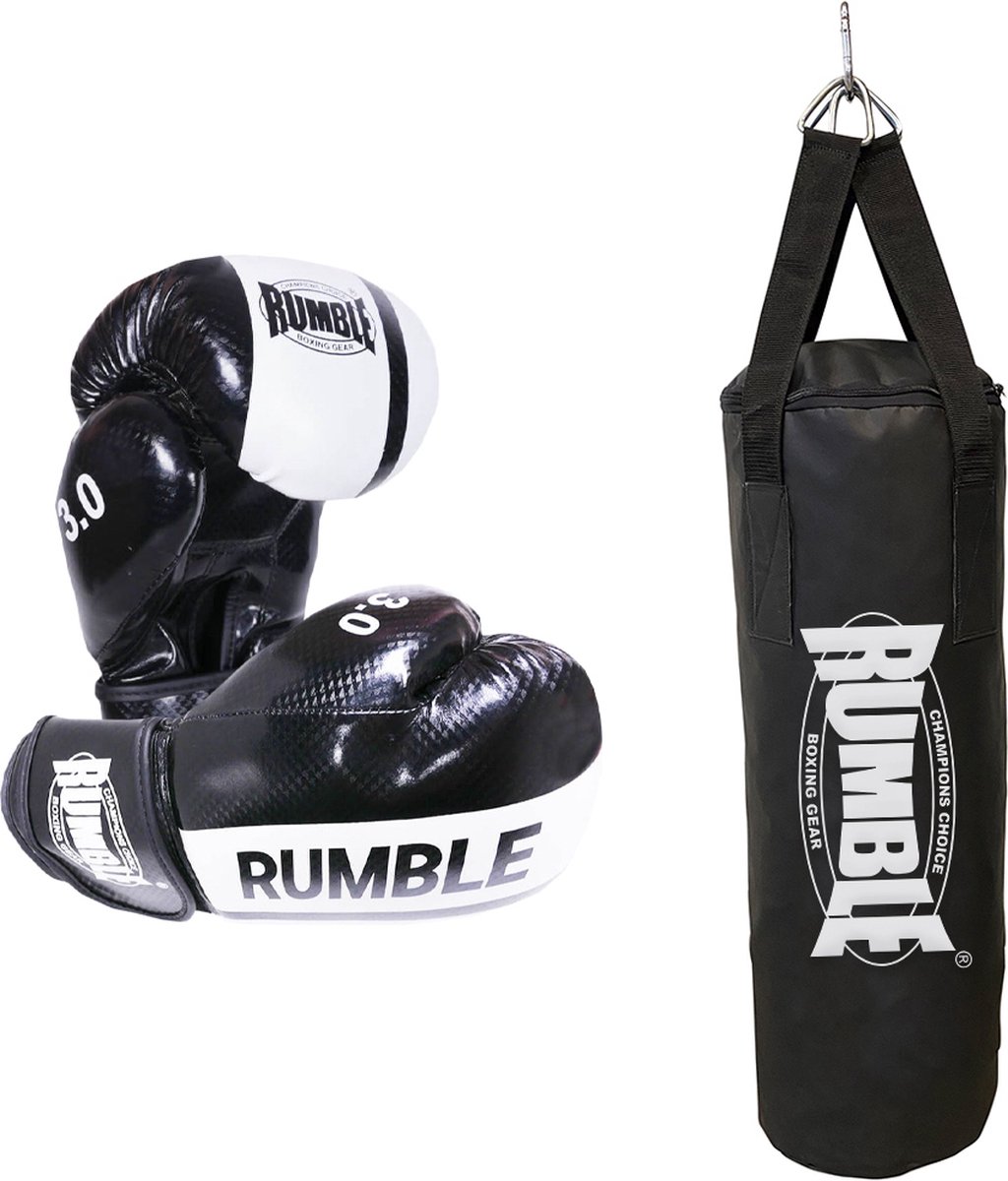 Rumble boksbal Kinderen Set Ready 3.0 Zwart/Wit 70cm Bokshandschoen 2 ...