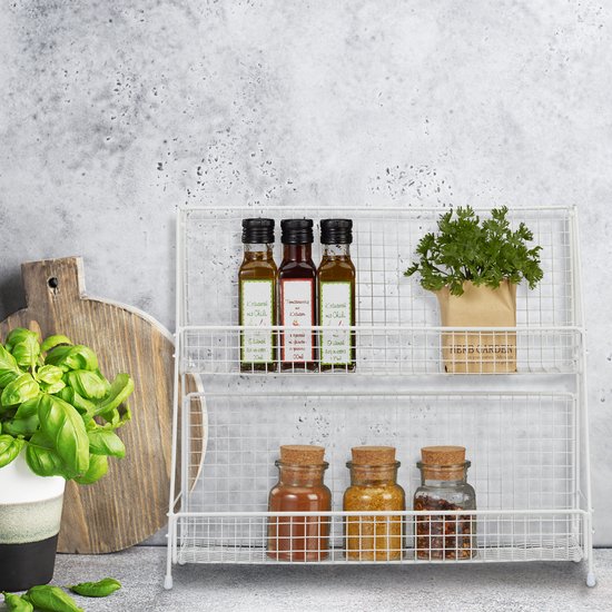 Relaxdays kruidenrek staand - wit - metaal - kruiden organizer 2 laags ...