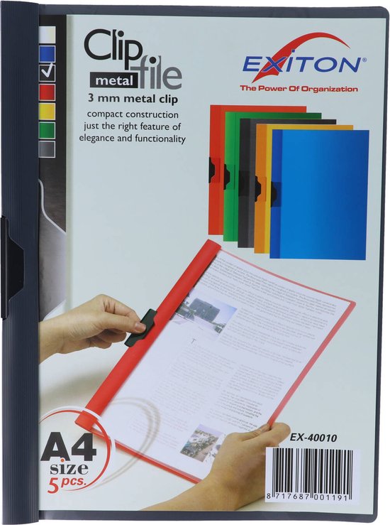 Exiton, clip safe, klemmap, A4, transparant voorblad, zwart, metalen ...