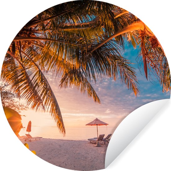 WallCircle - Muurstickers - Behangcirkel - Strand - Palm - Zee - 100x100 cm -... | bol