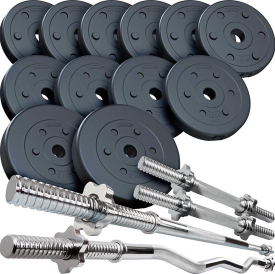 ScSPORTS® Halterset 48 kg - Halterstangen incl. halterschijven ...