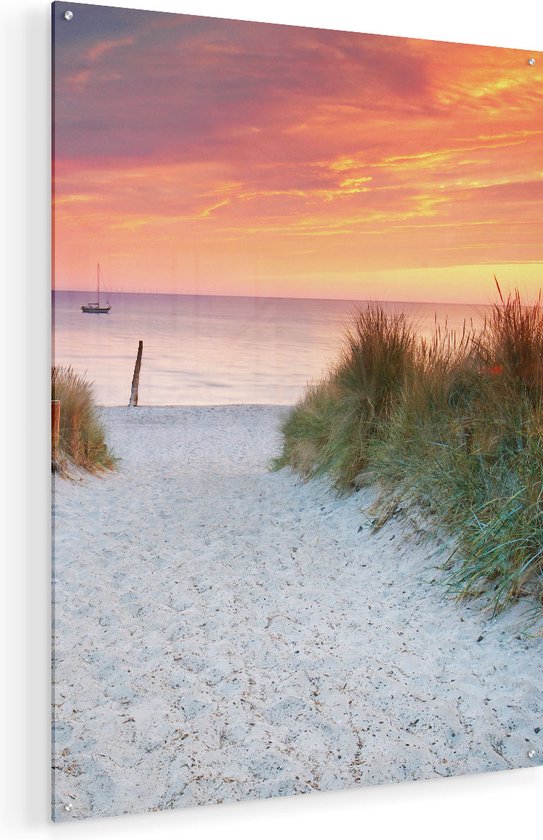 Artaza Glasschilderij - Strand En Duinen Bij Zonsondergang - 60x80 - Plexiglas... | bol