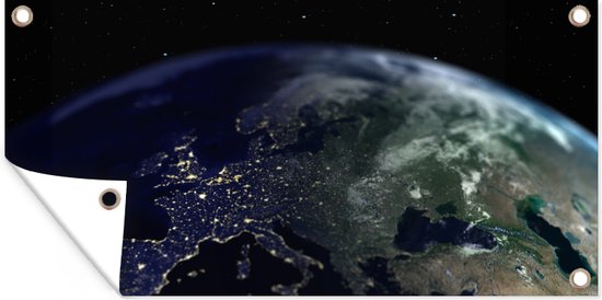 Wanddecoratie buiten Satellietbeeld van Europa bij nacht - 160x80 cm ...