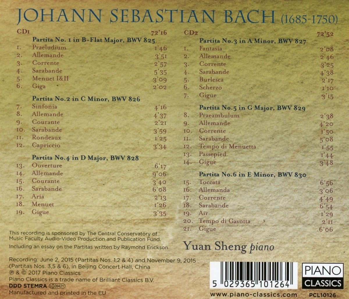 Yuan Sheng - Bach: Complete Partitas (2 CD), Yuan Sheng | CD (album ...