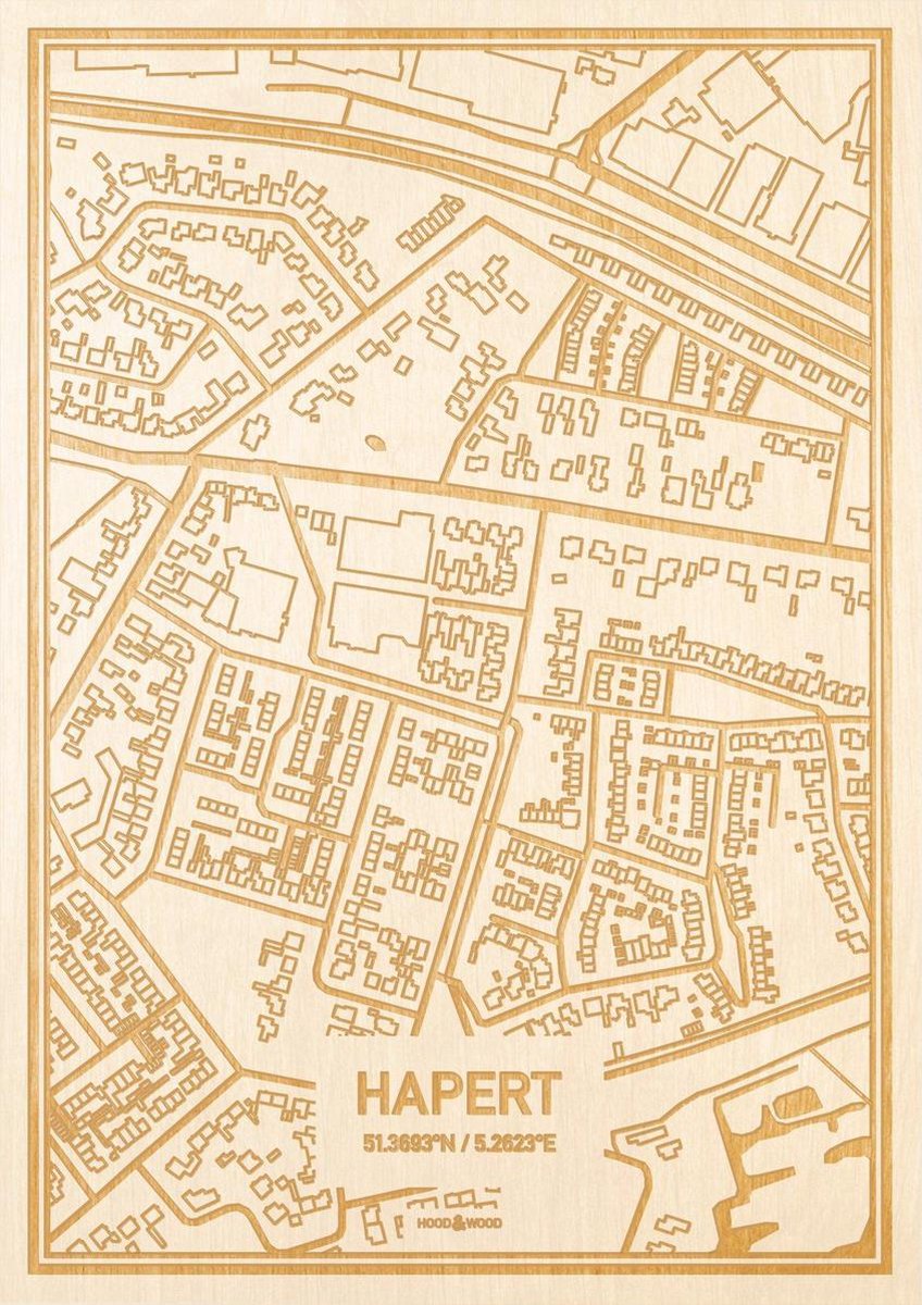 Kaart Hapert - Gegraveerde stadskaart Hood&Wood - Hout, A4 | bol.com