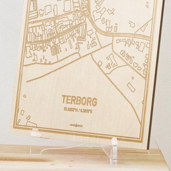 Kaart Terborg - Gegraveerde stadskaart Hood&Wood - Hout, A4 | bol.com