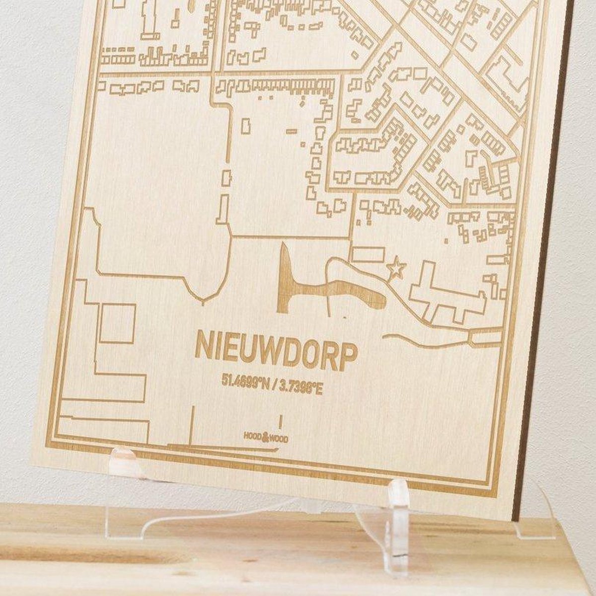 Kaart Nieuwdorp - Gegraveerde stadskaart Hood&Wood - Hout, A4 | bol.com