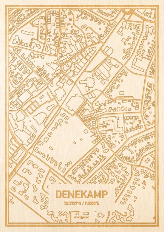 Kaart Denekamp - Gegraveerde stadskaart Hood&Wood - Hout, A4 | bol.com