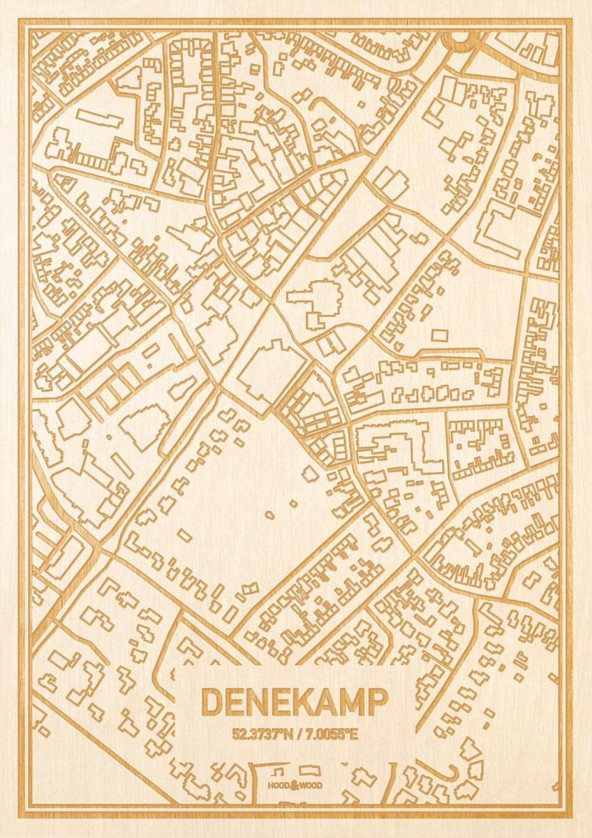 Kaart Denekamp - Gegraveerde stadskaart Hood&Wood - Hout, A4 | bol.com