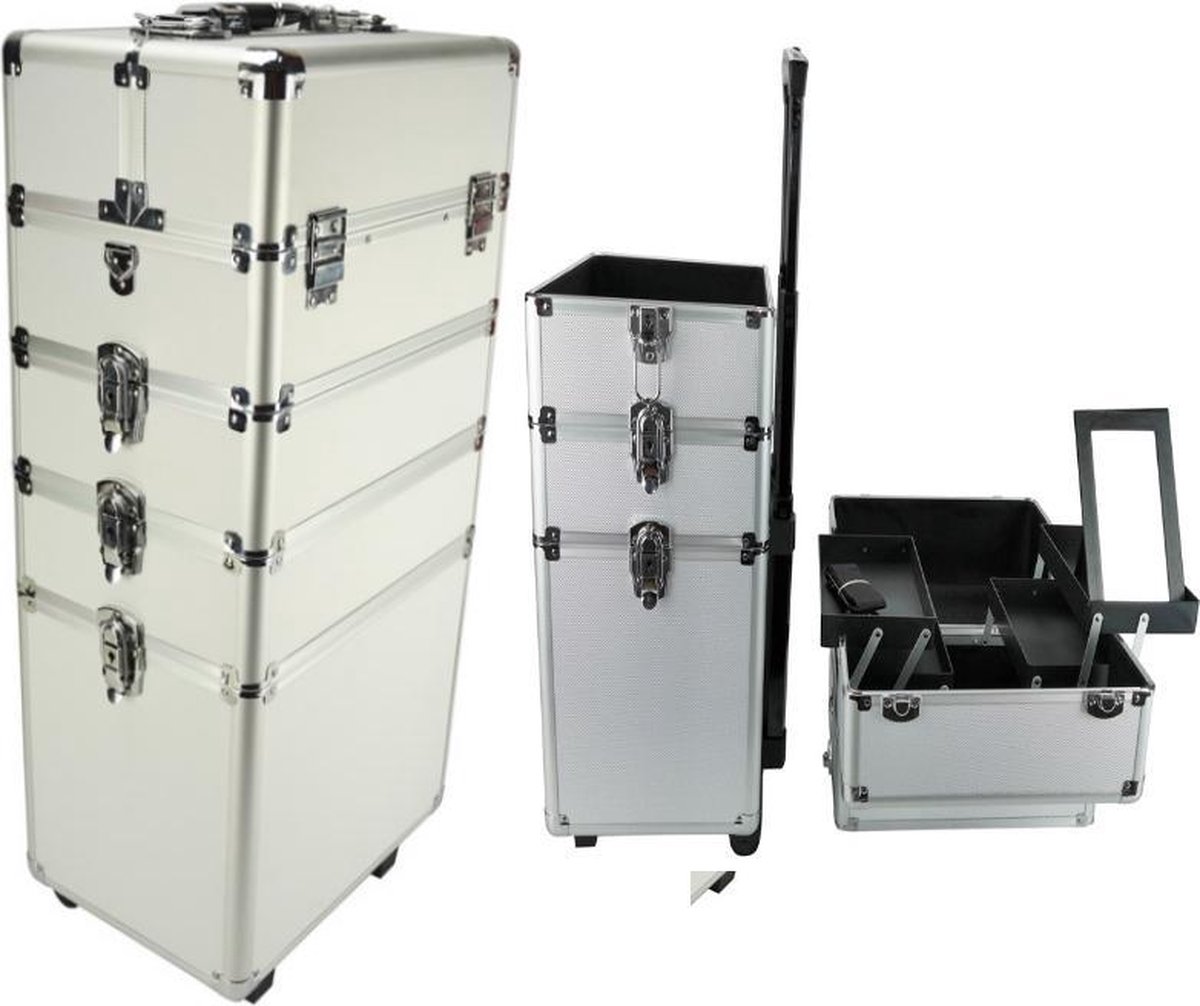 Aluminium visagie koffer, nagel koffer, make-up koffer, kappers trolley ...