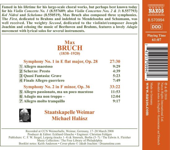 Staatskapelle Weimar, Michael Halász - Bruch: Symphony No.1 & 2 (CD ...