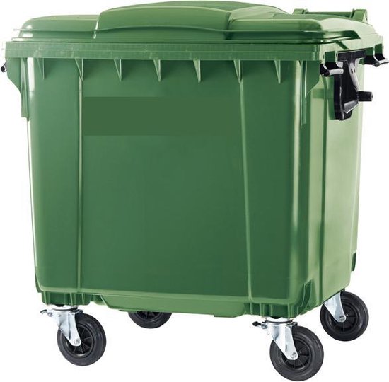 4 wiel afvalcontainer 1100 liter groen | bol