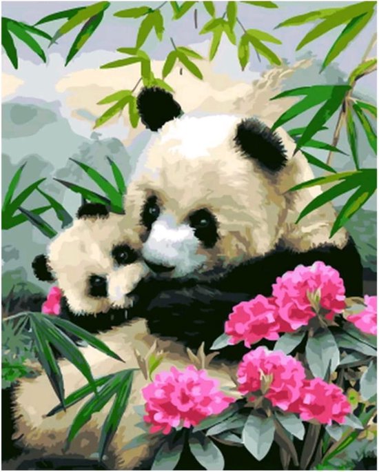 Schilderen Op Nummer 50*40cm - Panda Love - Linnen Doek Acryl Verf ...