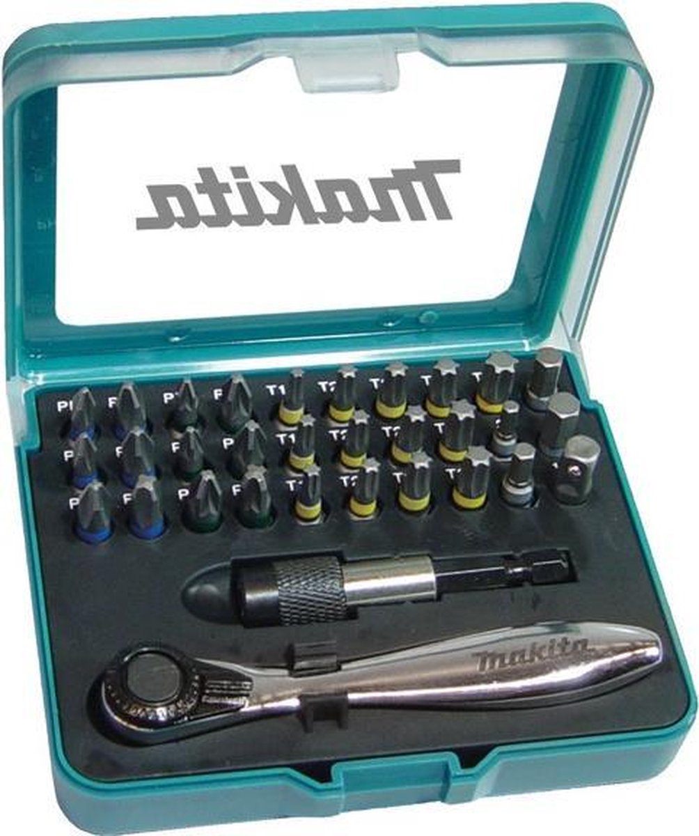 Makita 32-delige Bitset met ratel zilverkleurig | bol