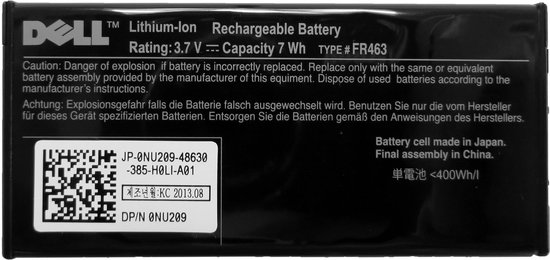 Dell NU209 1-cel 7Wh 3.7V Lithium-Ion PERCI Latop Accu Type FR463 (OEM ...