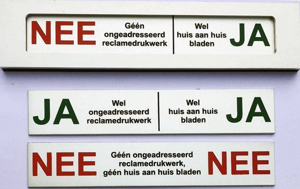 NEE NEE, NEE JA en JA JA houder aluminium - Inclusief 3 verwisselbare ...