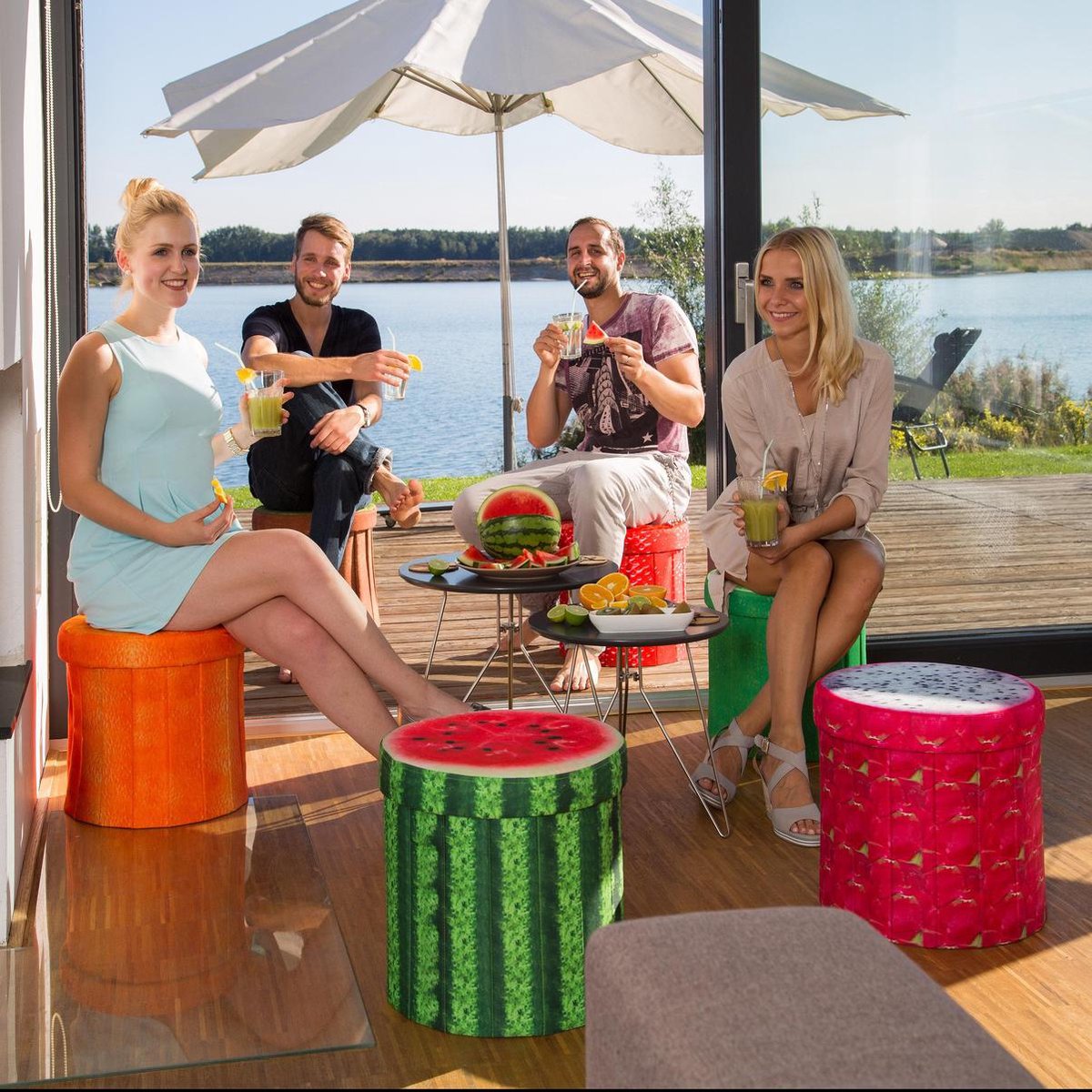 relaxdays 2 x ronde poef met opslagruimte - hocker - zetel - krukje ...