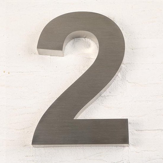 Huisnummer 2 RVS Geborsteld / Huisnummer Groot Arial 3D RVS / Hoogte 25 ...