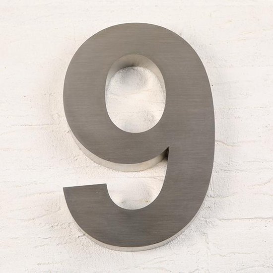 huisnummer 9 - RVS geborsteld - Arial 3D RVS 25 cm | bol