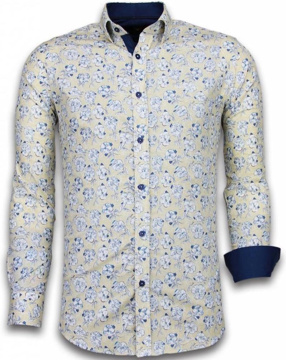 Italiaanse Overhemden - Slim Fit Overhemd - Blouse Drawn Flower Pattern ...