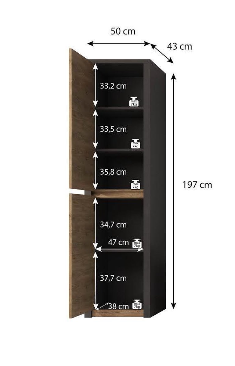 Meubella - Kast Monaco - Dicht - Eiken - Grijs - 50 cm | bol.com