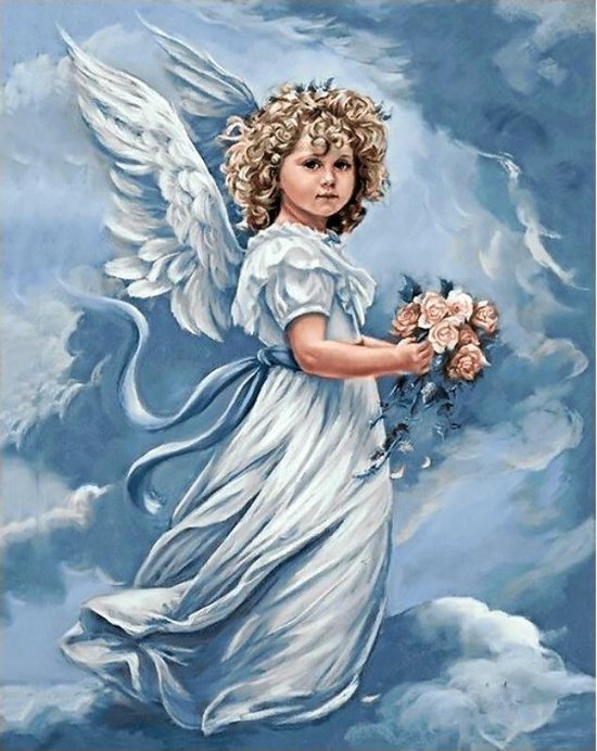 Wizardi diamond painting – Engel met bloemen – 38 x 48 cm | bol.com