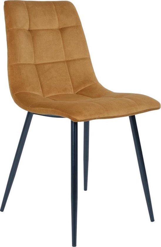 Midde eetkamerstoel kerriegeel velours, zwarte poten. | bol