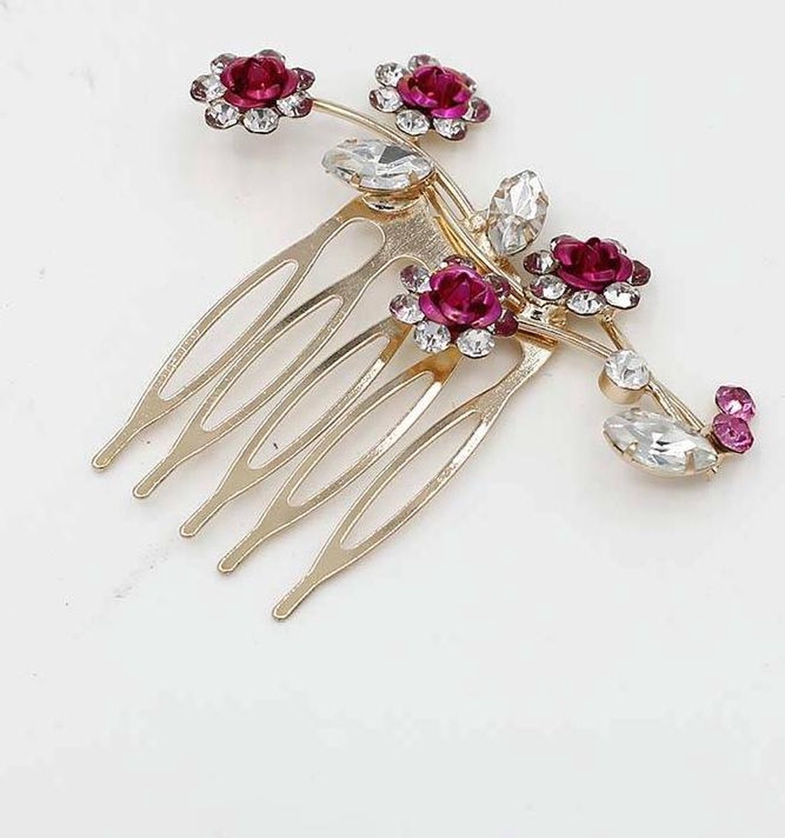 Goud Kleurige Haarkam Met Roze Bloemetjes en Fonkelende Diamanten | bol.com