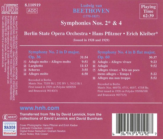 Berlin State Opera Orchestra, Hans Pfitzner - Beethoven: Symphonies Nos ...