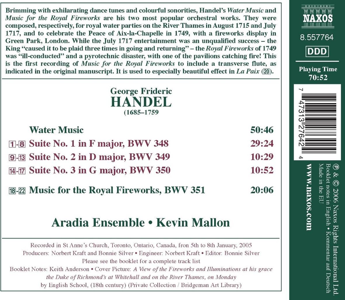 Aradia Ensemble - Water Music / Fireworks Music (CD), Jangle | Muziek ...
