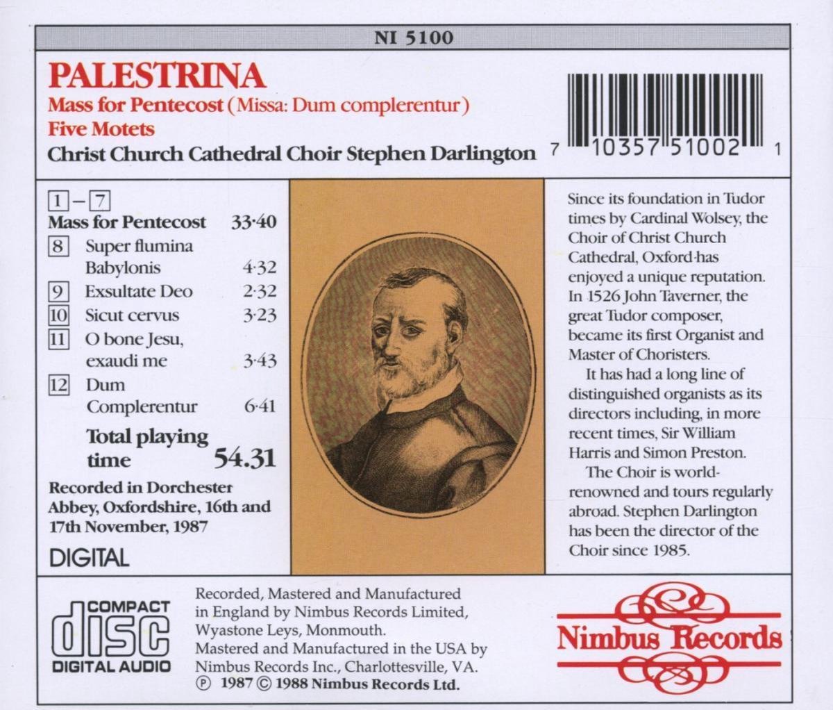 Oxfo Christ Church Cathedral Choir - Palestrina: Mass For Pentecost ...