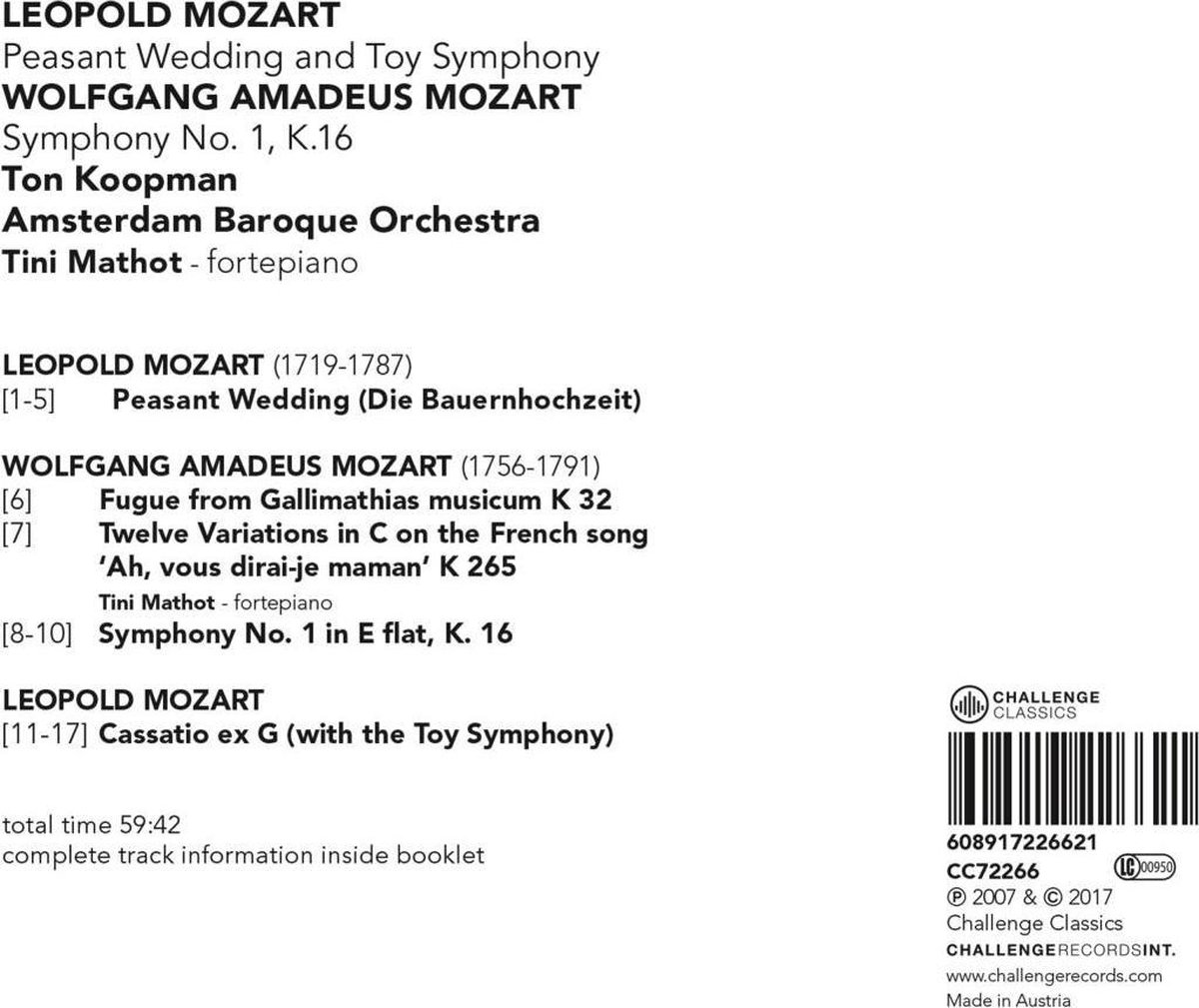 Mozart: Peasant Wedding And Toy Symphony, Ton Koopman | CD (album ...