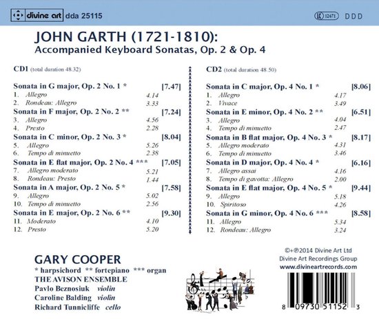 (Gary Cooper, Harpsichord, Avison Ensemble) - John Garth ; Keyboard Sonatas, Op. 2 &... | bol