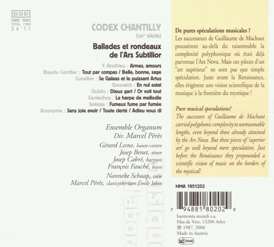 Codex Chantilly, Ensemble Organum | CD (album) | Muziek | bol