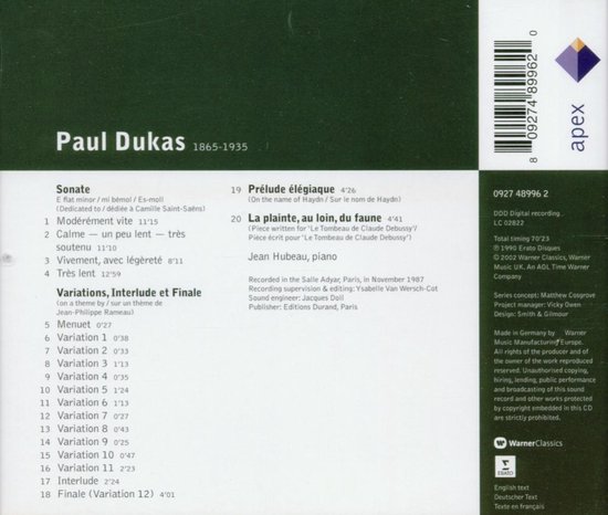 Dukas: Piano Works, Hubeau | Muziek | bol