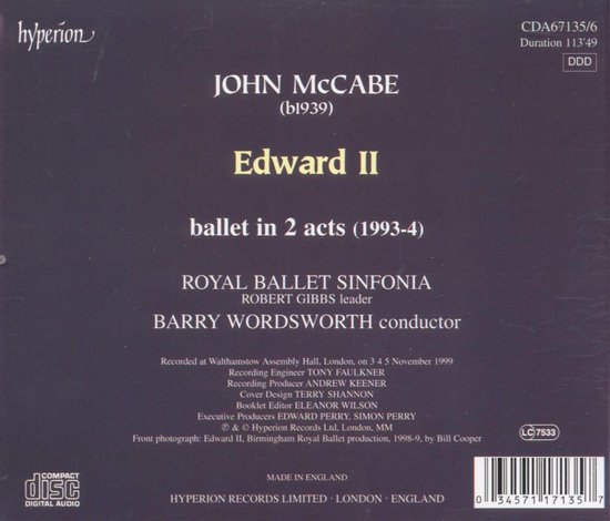 McCabe: Edward II / Barry Wordsworth, Royal Ballet Sinfonia, Royal ...