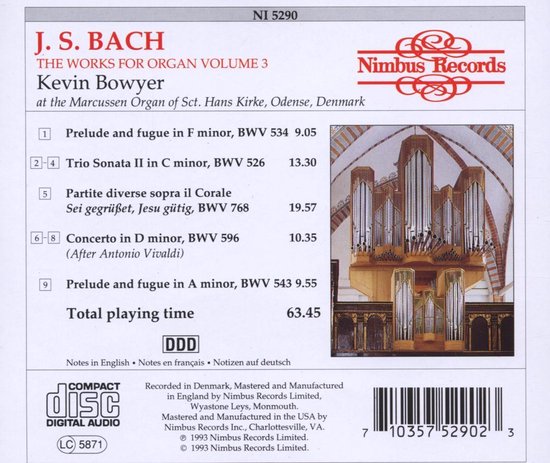 Kevin Bowyer - J.S. Bach: The Works For Organ Volume 3 (CD), Kevin ...