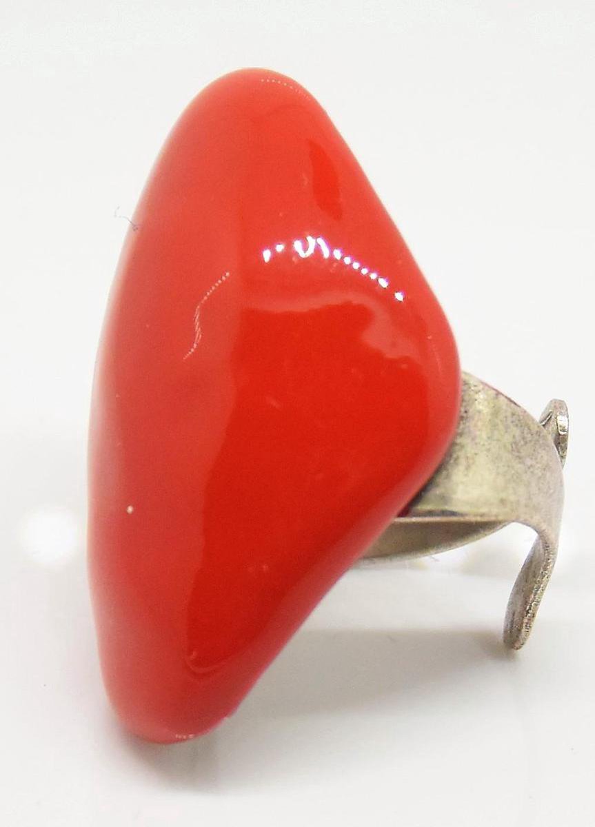 Ring knal rood ruitvorm, verzilverd en nikkelvrij | bol.com