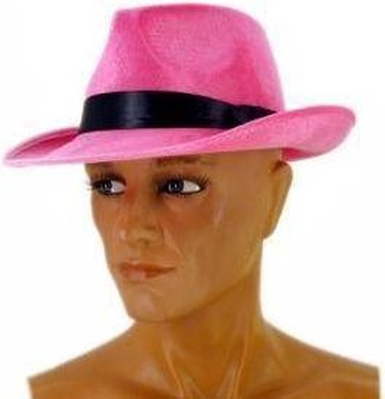 Gangster hoed luxe roze met een zwarte band geleverd in een universele ...