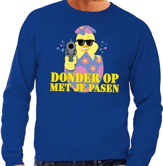 Fout Paas sweater blauw donder op met je Pasen voor heren - Pasen trui ...