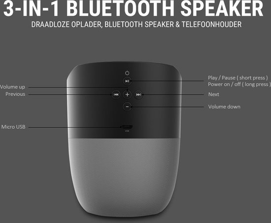 Enox 3-In-1 Device - Draadloze oplader + Bluetooth speaker ...