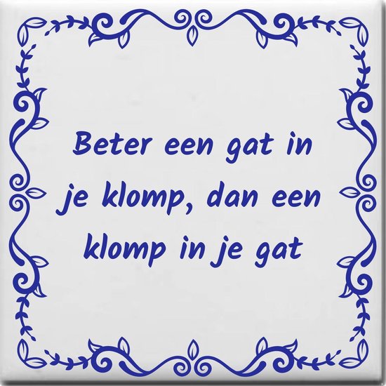 Wijsheden tegeltje met spreuk over Overig: Beter een gat in je klomp dan een klomp in... | bol