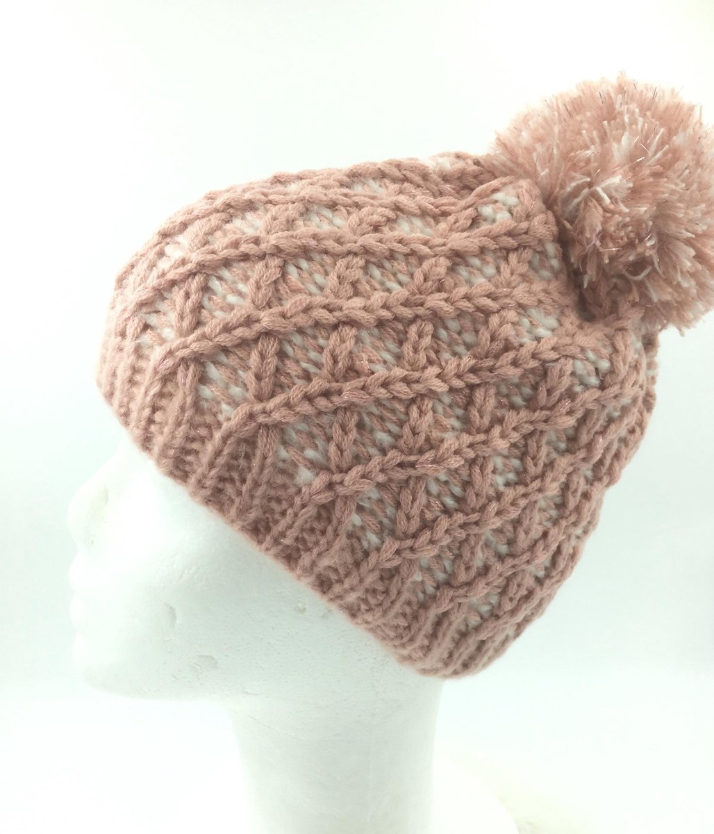 Kinder pompon muts met kabel motief/Rose/Dubbele voering/3-7Jaar. | bol.com