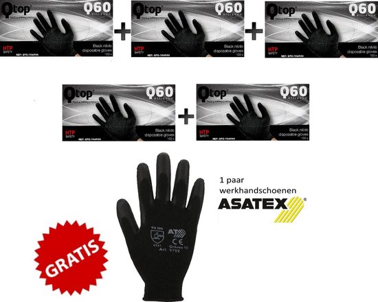 HTP PRO 4.0 nitril wegwerp handschoenen - zwart - maat XXL - set à 5 ...
