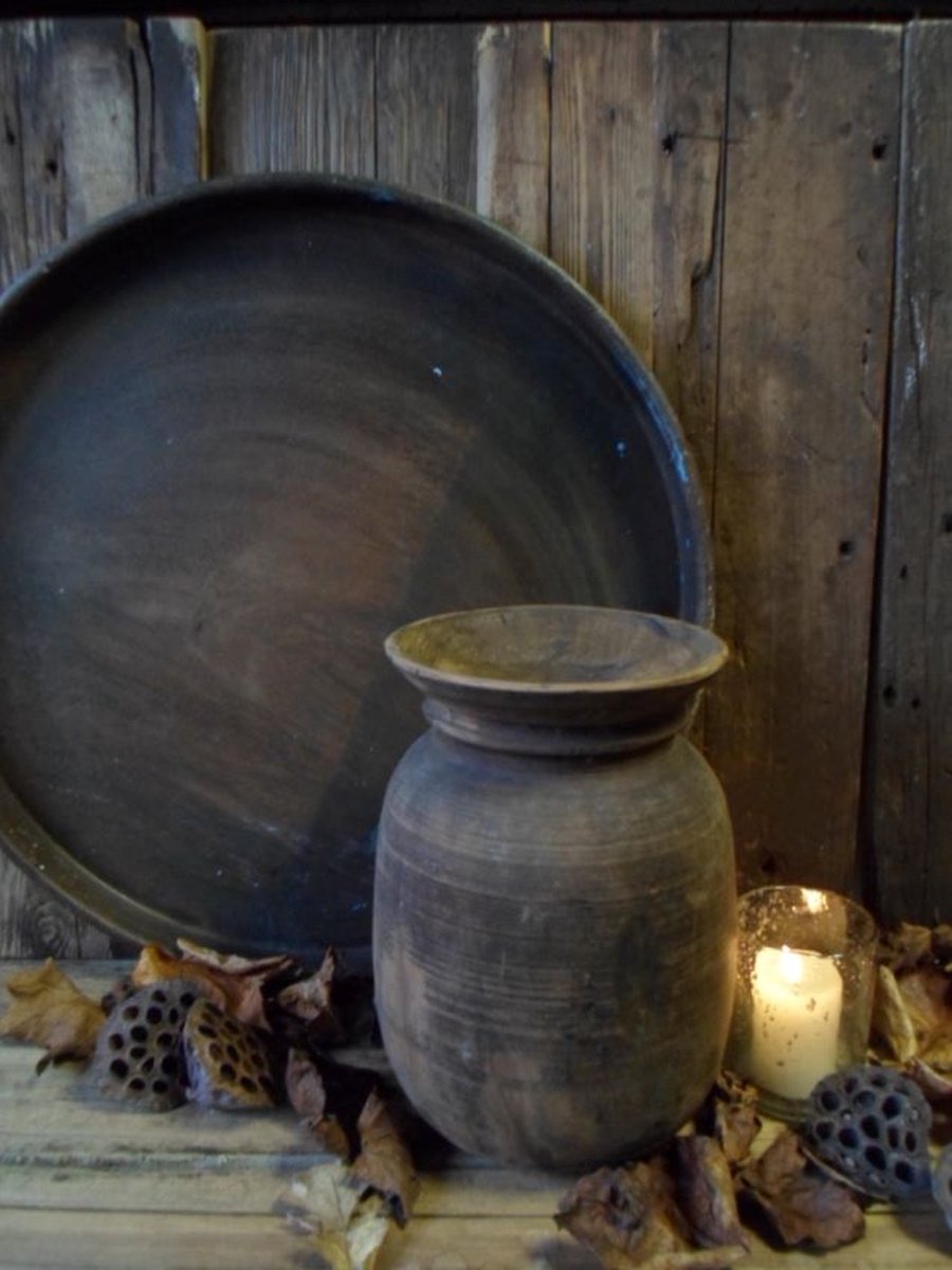 Authentieke Nepalese houten neckpot/houten kruik/pot 28 cm | bol.com