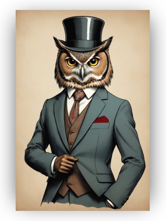 Uil in pak - Uil poster - Vintage posters - Muurdecoratie uil ...
