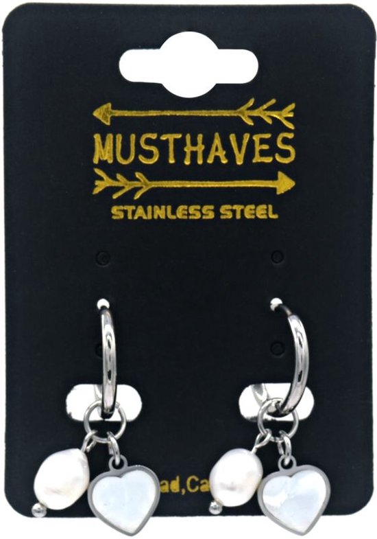 Oorbellen Hart en Parel - Oorringen - RVS - 2,8 cm - Zilverkleurig | bol