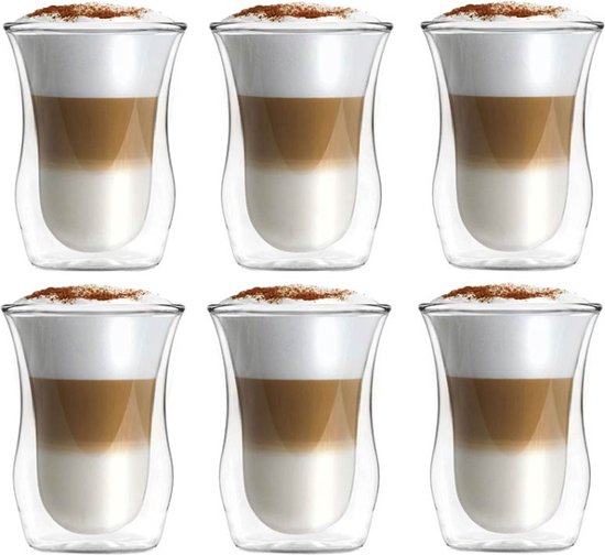 Vialli Design - Luxe dubbelwandige glazen - Set van 6 glazen - Latte Macchiato -... | bol