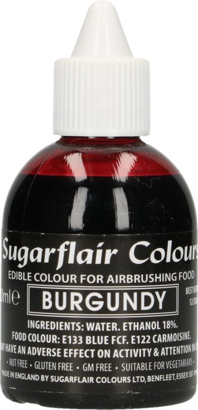 Sugarflair Airbrush Kleurstof - Voedingskleurstof - Bordeaux - 60ml | bol